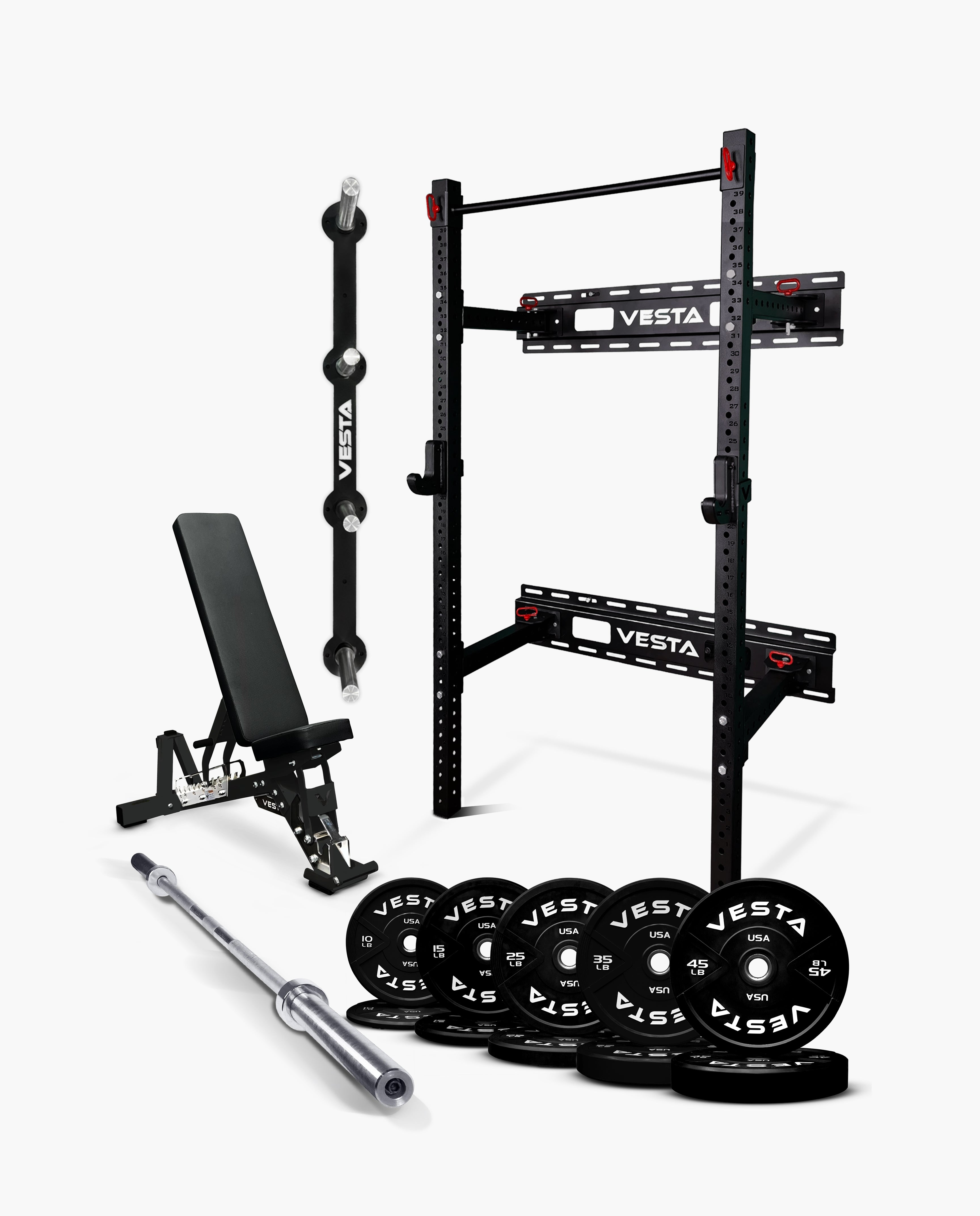 Space-Saving Home Gym Package | 260 LB Bumper Plates | Vesta Fitness